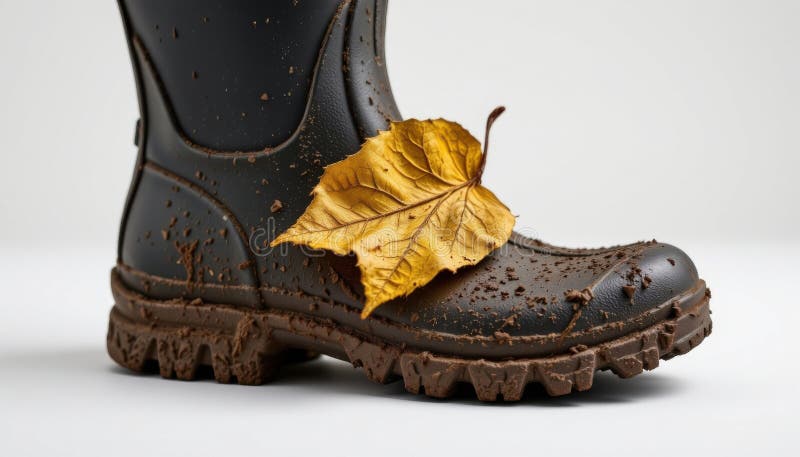 A Muddy Rubber Boot with Dried Leaf Stuck To the Sole Stock Image ...