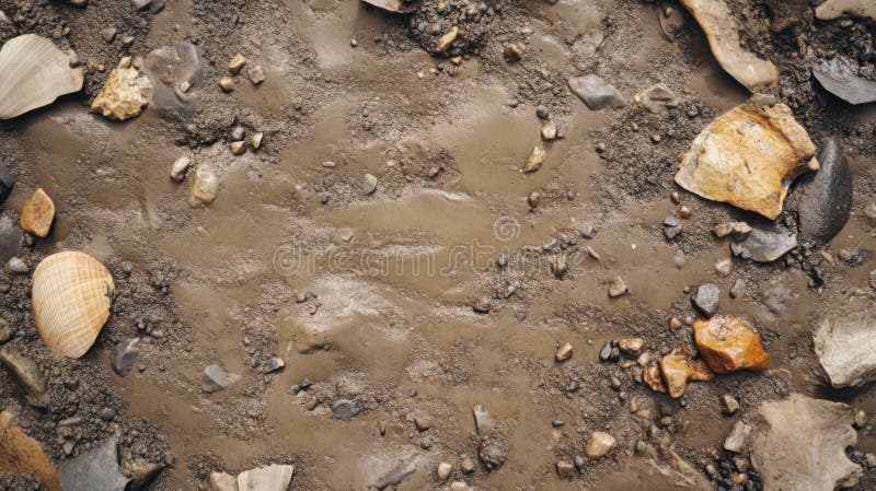 Muddy Terrain with Scattered Rocks and Pebbles Detail Stock ...