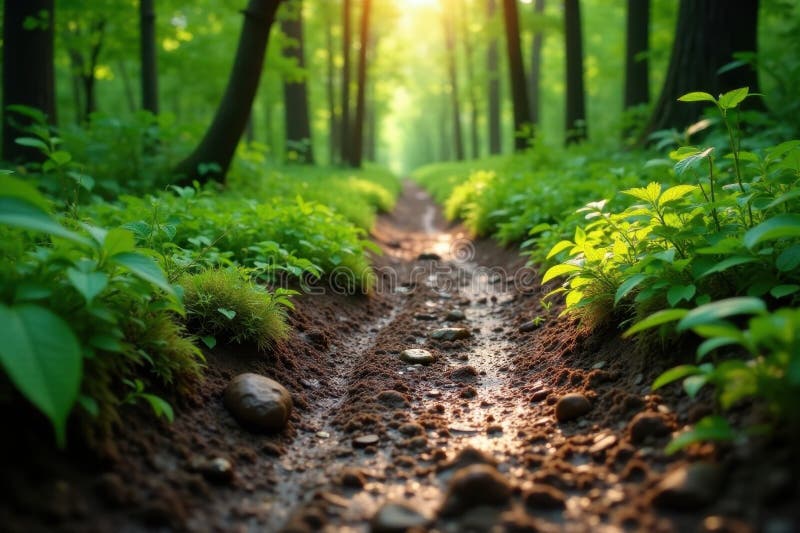 Muddy Wet Footprints Trail Along a Forest Path, Exploration, Green ...