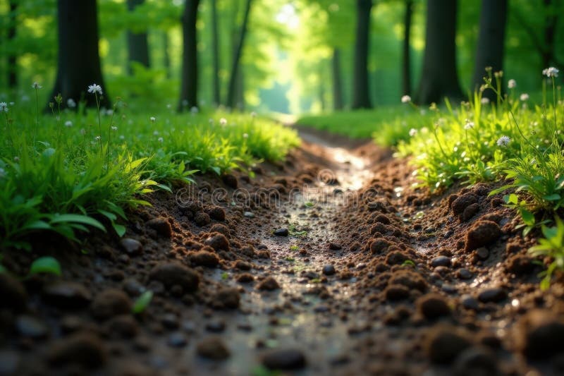 Muddy Wet Footprints Trail Along a Forest Path, Leaves, Walkway Stock ...