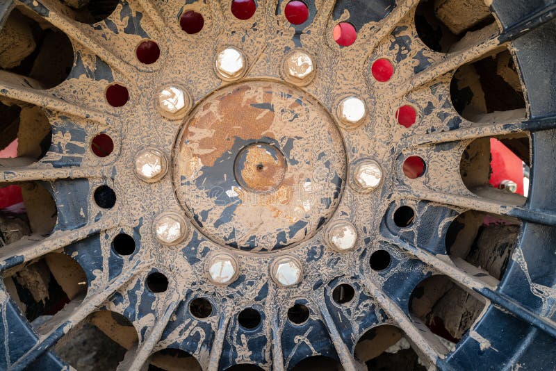 Muddy Wheel Rim on Farm Machinery Stock Image - Image of metallic ...
