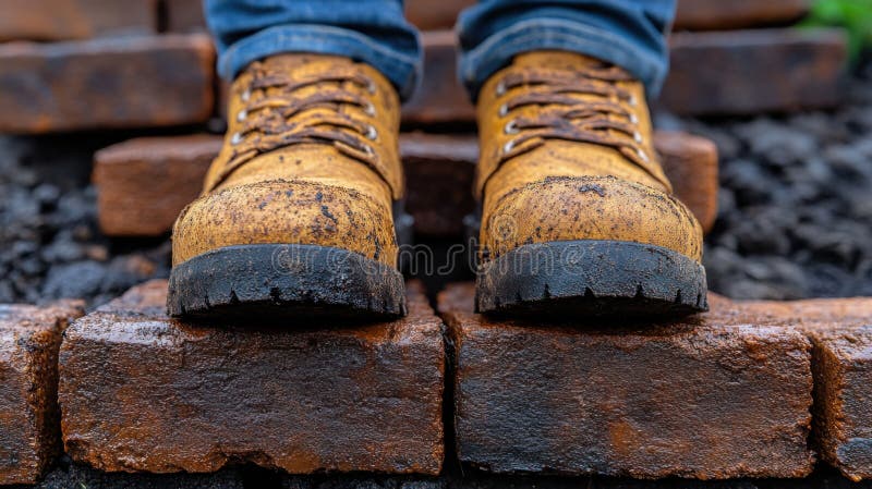 Muddy Work Boots on Bricks stock illustration. Illustration of building ...