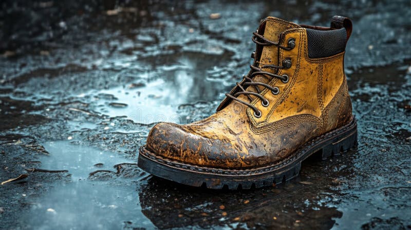 Muddy Yellow Boot in a Puddle Stock Illustration - Illustration of ...