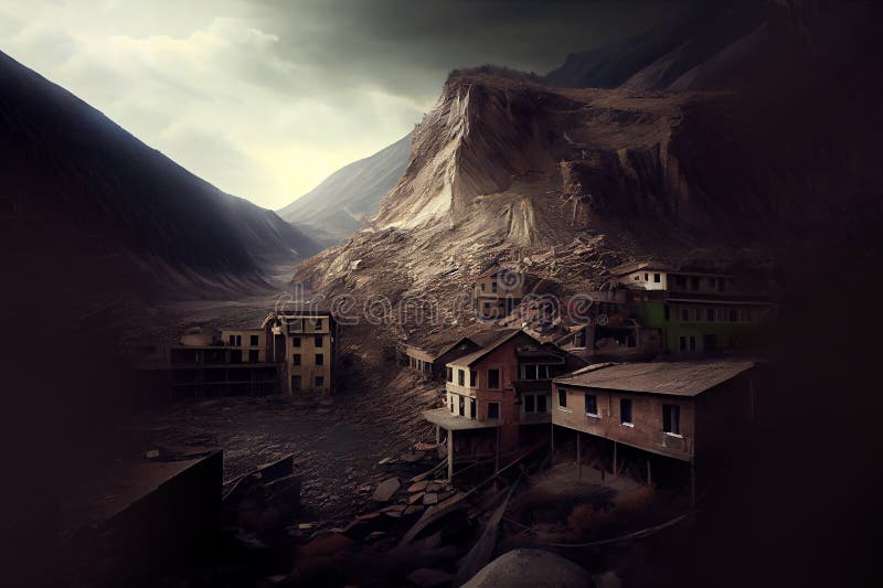 Mudflow, natural disaster. stock illustration. Illustration of ...