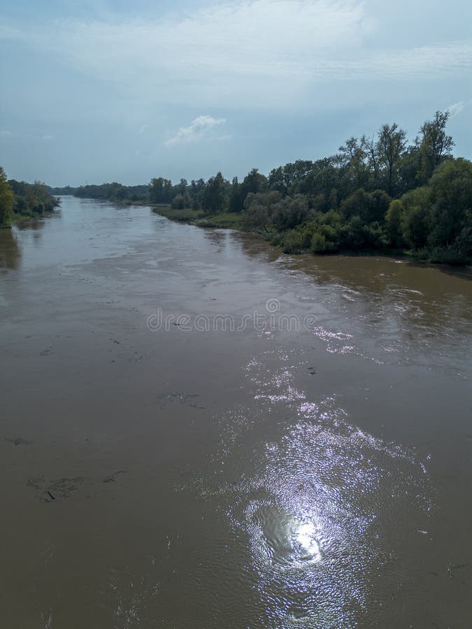 Mudflow of Water in the Oder River of Brown Color. Poland. View from ...