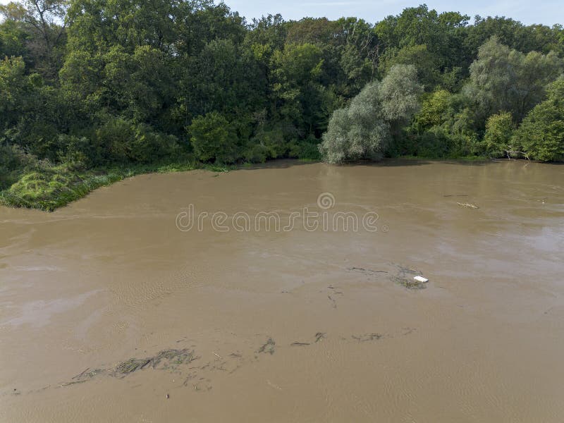 Mudflow of Water in the Oder River of Brown Color. Poland. View from ...