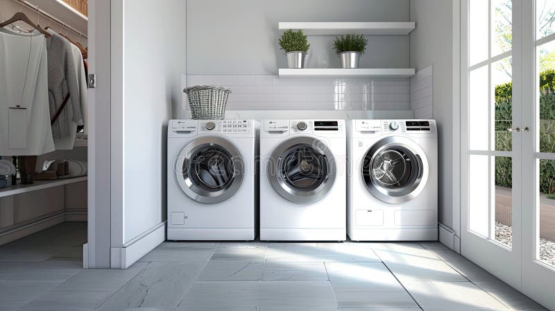 A Mudroom with a Head-on Shot Featuring Side-by-side White Washer and ...