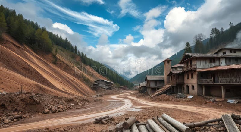 Mudslide Aftermath in a Mountain Village Natures Reshaping Nature ...