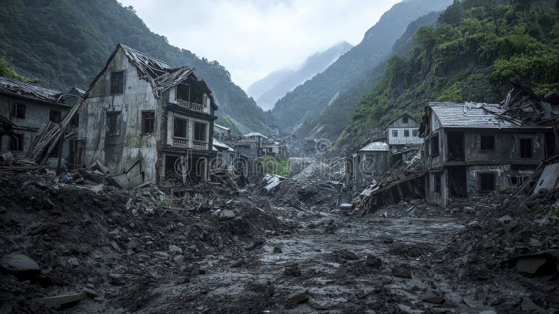 Mudslide Devastation in Mountain Village Nature Disaster Affected ...