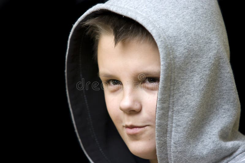 Mueca Del Muchacho Encapuchado Imagen de archivo - Imagen de smirk ...