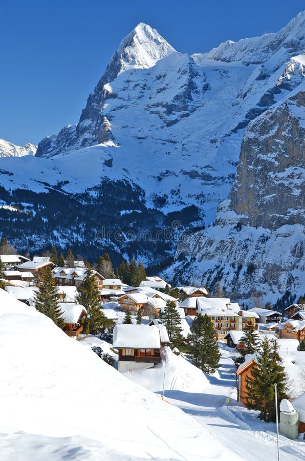 Muerren, Swiss Skiing Resort Stock Image - Image of chalet, jungfrau ...