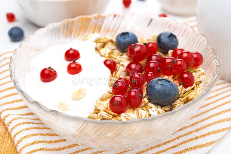 Muesli with Berries and Yogurt for Breakfast, Close-up Stock Image ...
