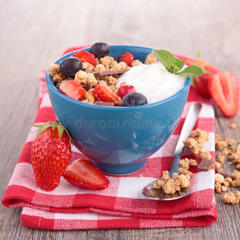 Muesli,berry and yogurt stock photo. Image of dairy, yogurt - 40336912