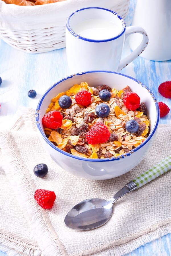 Muesli Breakfast Menu with Forest Fruits Stock Photo - Image of fruits ...