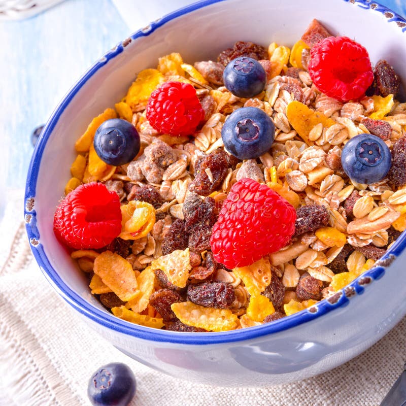 Muesli Breakfast Menu with Forest Fruits Stock Photo - Image of fruit ...