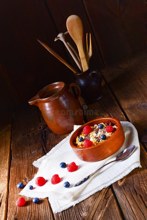 Muesli Breakfast Menu with Forest Fruits Stock Image - Image of ...