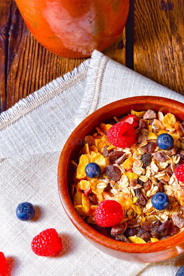 Muesli Breakfast Menu with Forest Fruits Stock Image - Image of milk ...