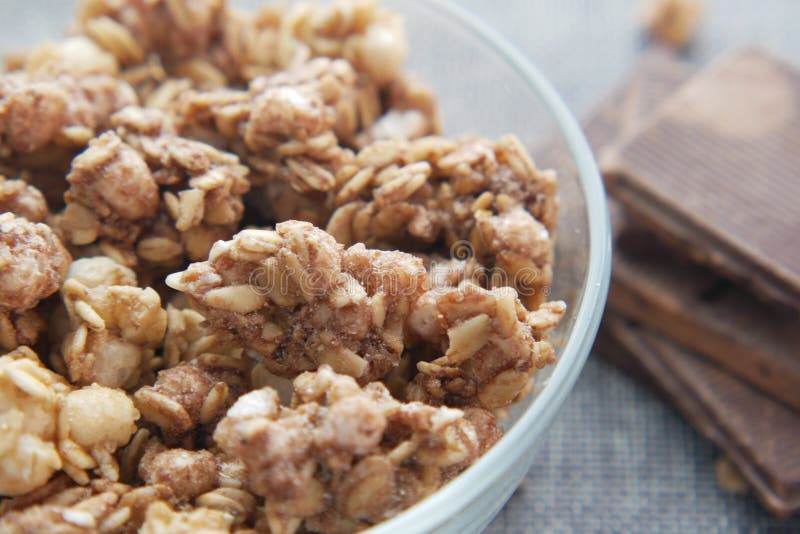 Muesli Chocolate Flavor Cereal Breakfast in Bowl Stock Image - Image of ...