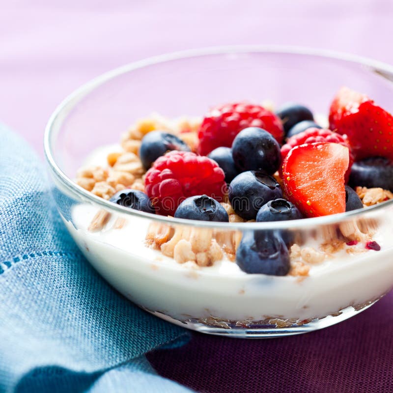 Muesli with Fruits and Yogurt Stock Image - Image of strawberries ...