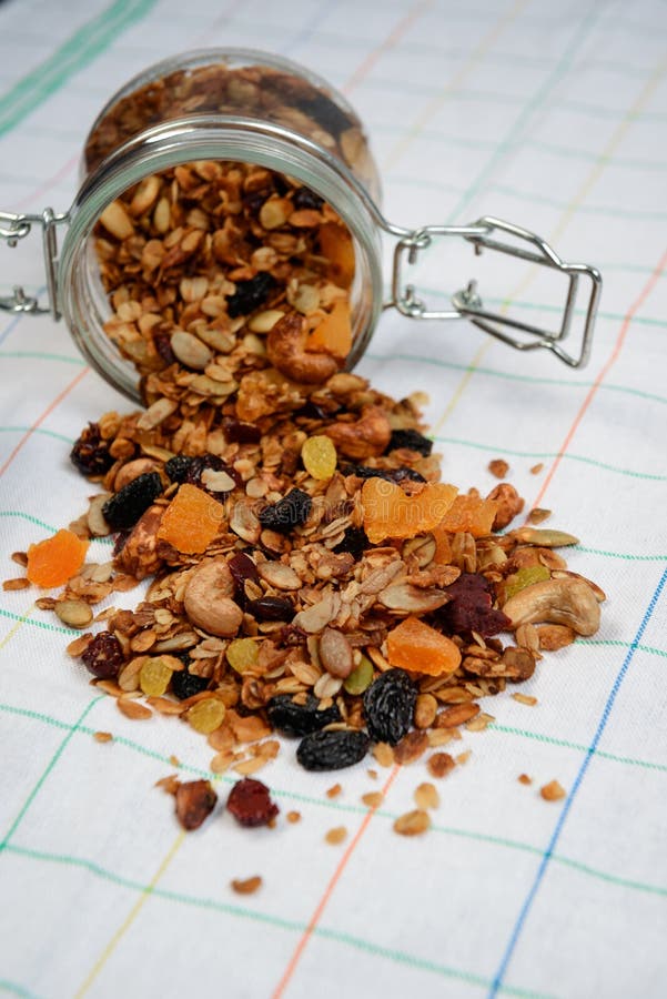 Muesli in jar. Close up. stock photo. Image of detail - 73504370