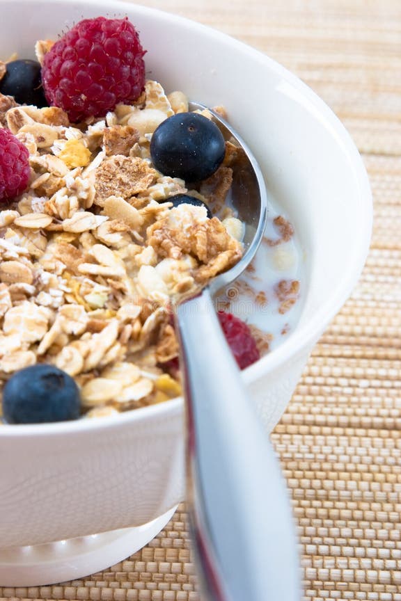 Muesli with Raspberries and Blueberries Stock Photo - Image of granola ...