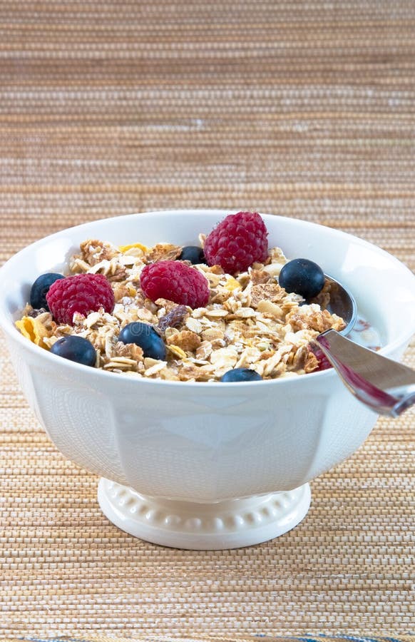 Muesli with Raspberries and Blueberries Stock Photo - Image of ...