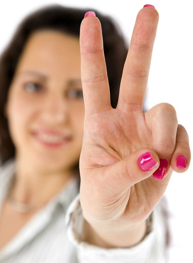 Muestra de paz de la mujer imagen de archivo. Imagen de mano - 19586747