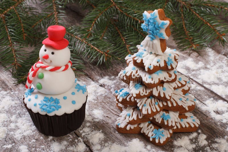 Muffin As a Snowman and Christmas Tree Stock Image - Image of christmas ...