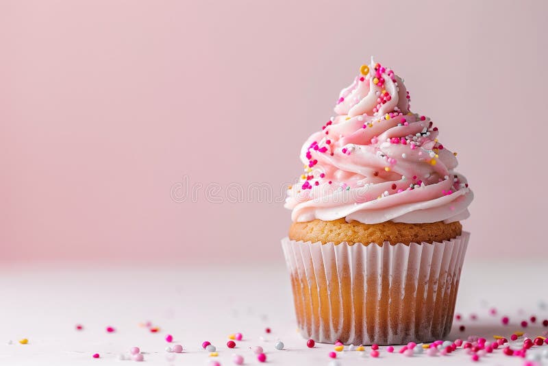 Muffin Covered with Pink Cream Stock Illustration - Illustration of ...
