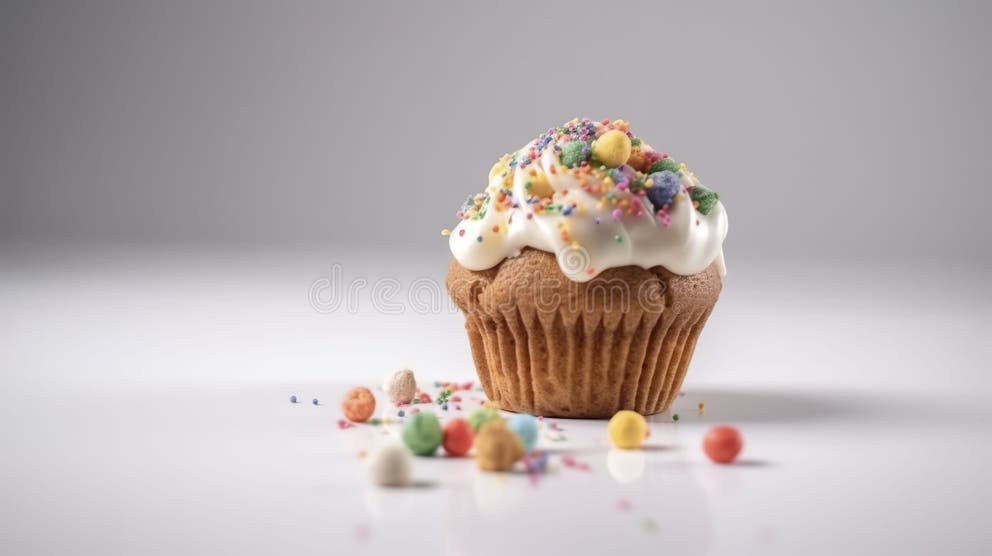 Muffin Decorated with Icing and Sprinkles. Generative AI Stock ...