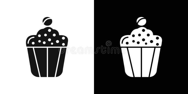 Muffin Icon Flat Vector Set Outline Stock Vector - Illustration of ...