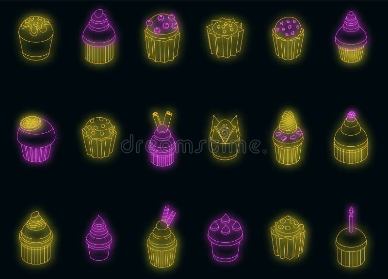 Muffin Icons Set Vector Neon Stock Vector - Illustration of sugar ...