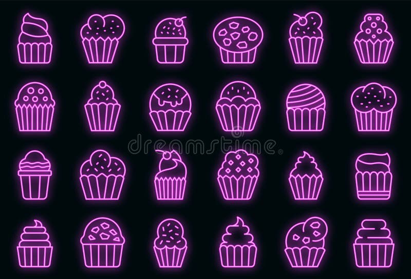 Muffin Icons Set Vector Neon Stock Vector - Illustration of line ...