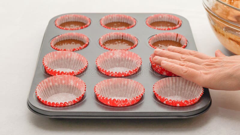 Muffin Pan with Paper Cupcake Liners, and Ingredients for Chocolate ...