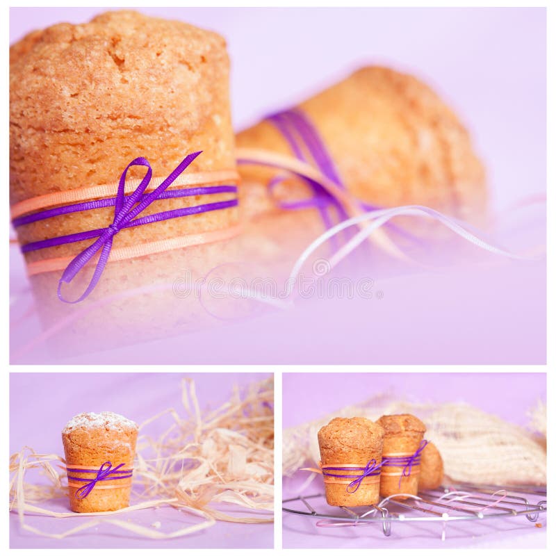 Muffin with Purple Ribbon. Collage Stock Photo - Image of dessert ...