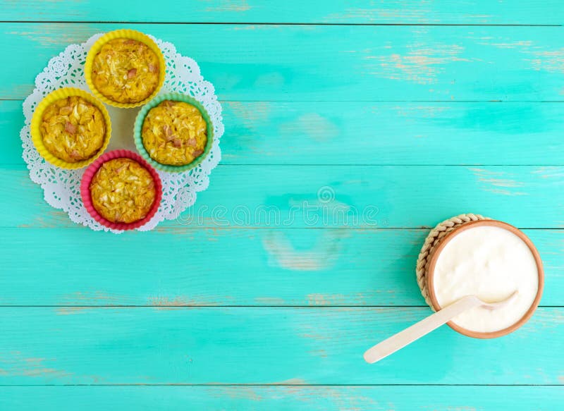 Muffins from Cabbage with Ham and Cheese. Sour Cream Sauce Stock Photo ...