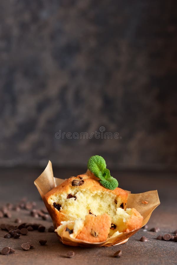 Muffins with Chocolate Chunks on the Kitchen Table with Space for Text ...