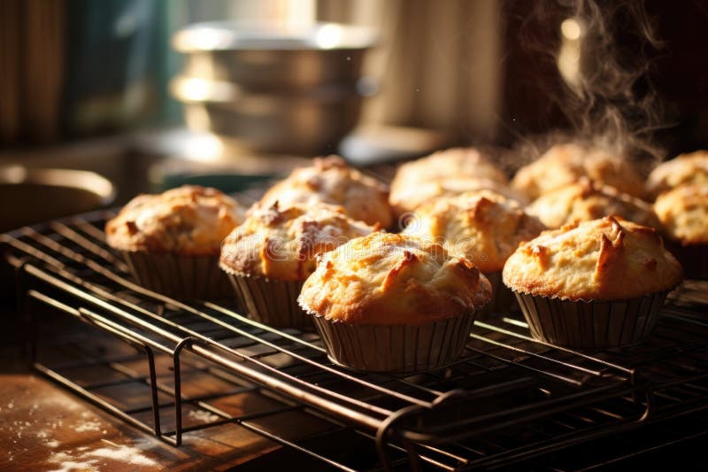 Muffins Cooling on a Wire Rack, Natural Light Stock Illustration ...