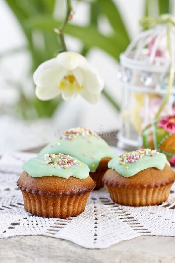 Muffins with Green Icing and Colorful Sprinkles Stock Image - Image of ...