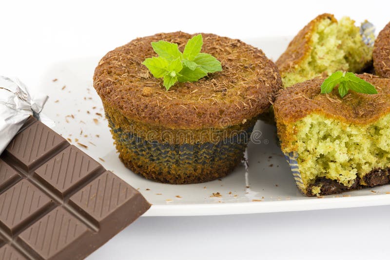 Muffins with Mint and Chocolate Stock Photo - Image of desserts, lunch ...
