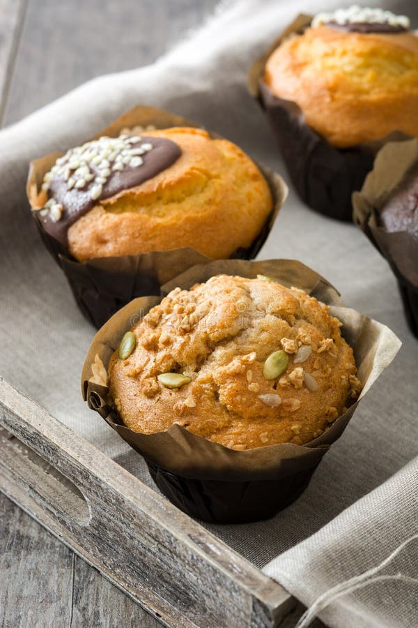Muffins on a rustic tray stock photo. Image of breakfast - 74927946