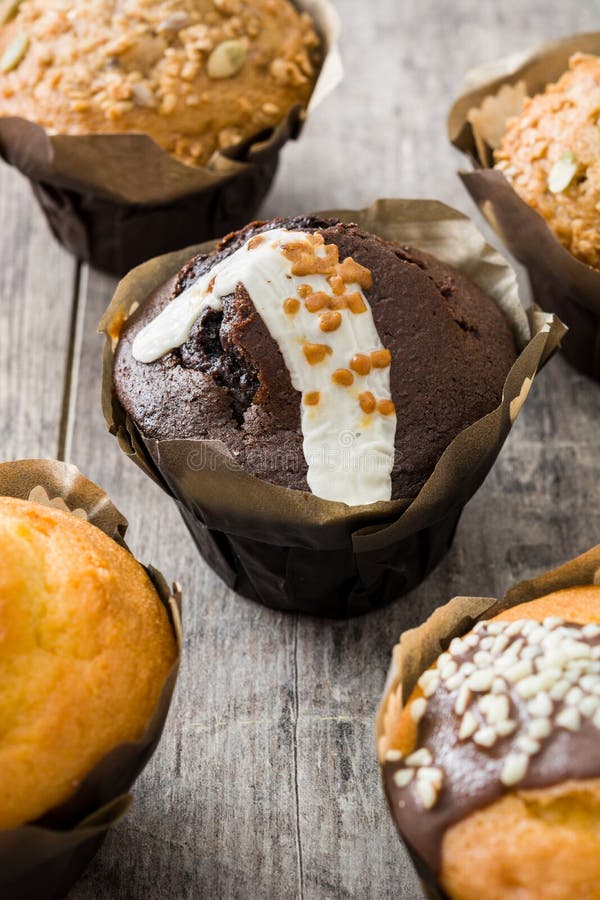 Muffins on a Rustic Wooden Table Stock Photo - Image of eating, healthy ...