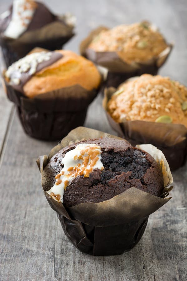 Muffins on a Rustic Wooden Table Stock Image - Image of dessert ...