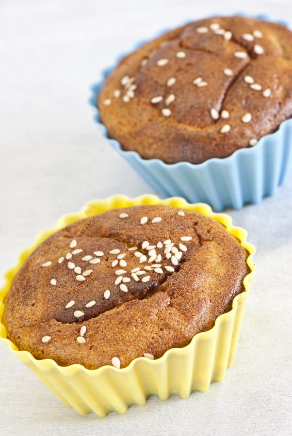 Muffins with sesame seeds stock image. Image of cupcake - 25263623