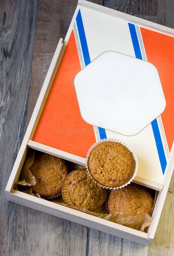 Muffins in a wood box stock image. Image of muffins, food - 28782293