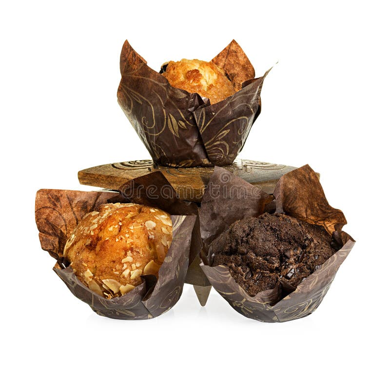Muffins in Wooden Box Isolated on White Stock Photo - Image of ...