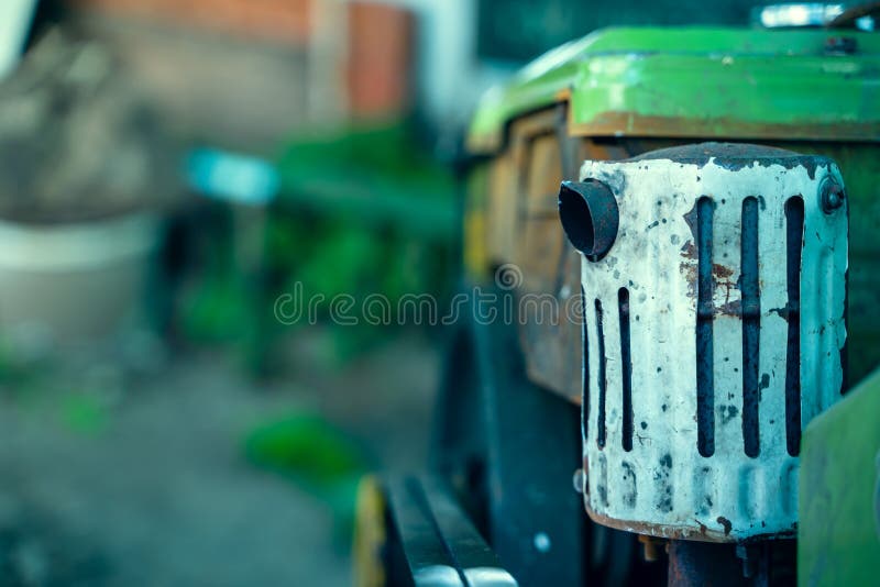 Diesel Engine of a Walk-behind Tractor with a Belt Drive Close-up ...