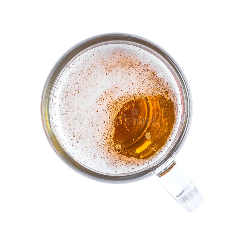 Mug of Beer with Bubble on Glass Isolated on White Background Top View ...