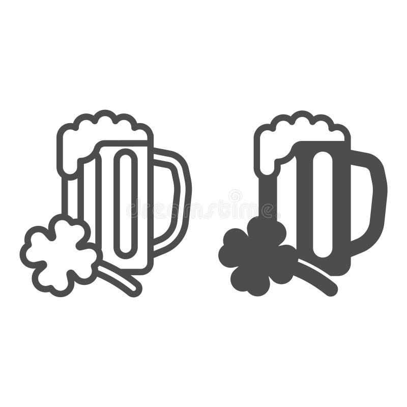 Mug of Beer with Clover Line and Solid Icon, Saint Patrick Day Concept. Vector Graphics Stock ...