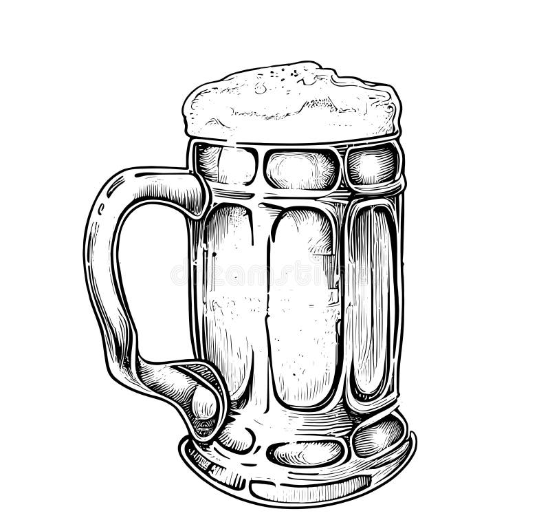 Mug Of Beer With Foam Sketch Hand Drawn In Doodle Style Stock Vector Illustration Of Hand